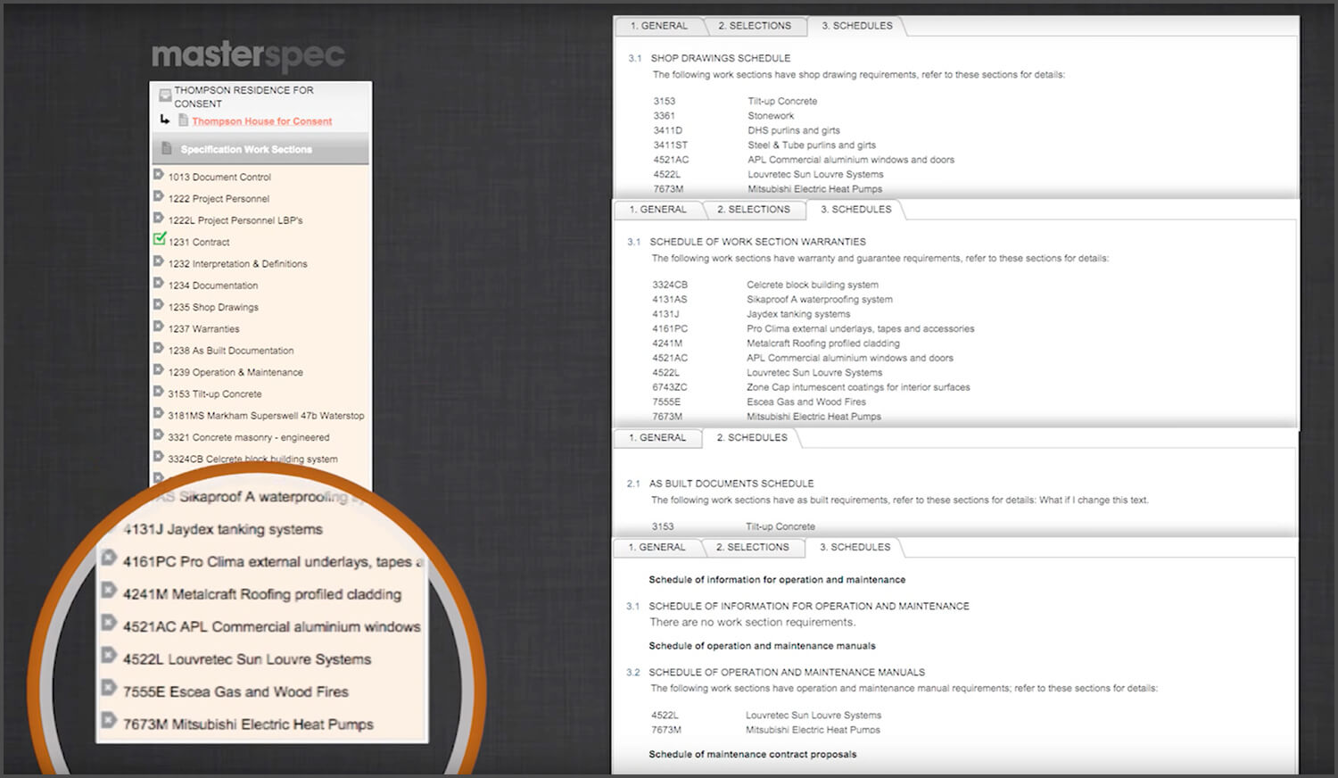 Masterspec Scheduling Sections - Masterspec